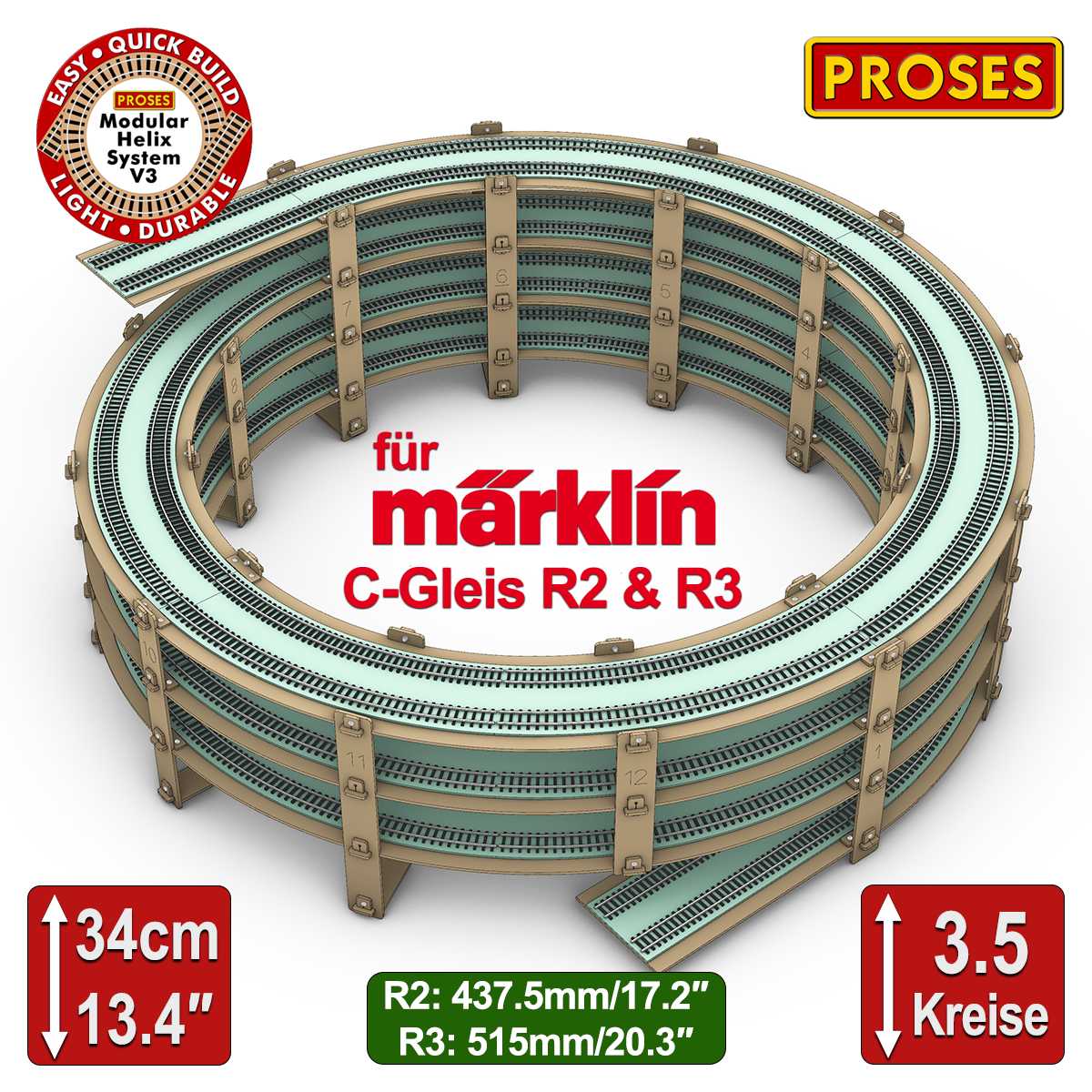 HO Scale Double Track Helix for Marklin C-Track R2 & R3 – Proses Hobby Shop